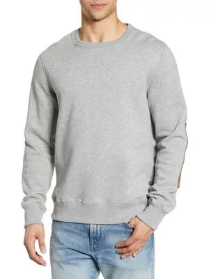 Billy Reid Dover Crewneck Sweatshirt With Leather Elbow Patches - Grey
