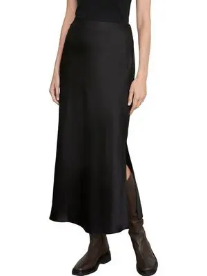 Vince Side Slit Matte Satin Slip Skirt - 001blk-black