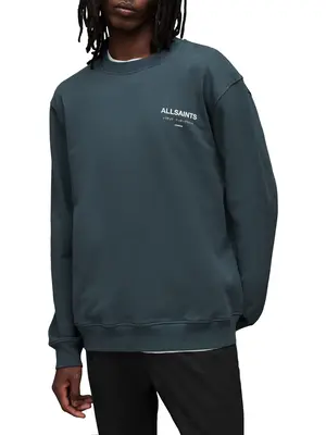 ALLSAINTS AllSaints Underground Logo Organic Cotton Sweatshirt Jade Blue