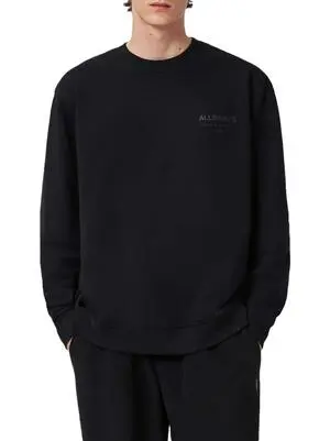 ALLSAINTS AllSaints Underground Logo Organic Cotton Sweatshirt Jet Black/dark Leopard