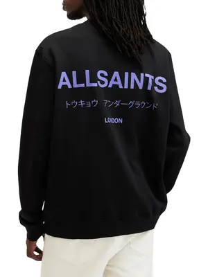 ALLSAINTS AllSaints Underground Logo Organic Cotton Sweatshirt Jet Black/purple