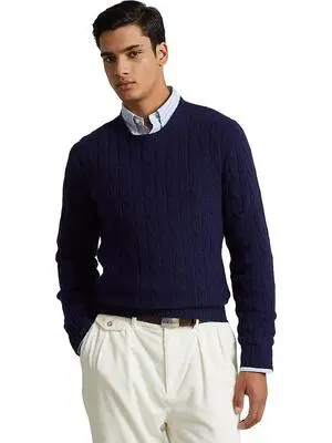 Polo Ralph Lauren Cashmere Cable Knit Crewneck Sweater Bright Navy