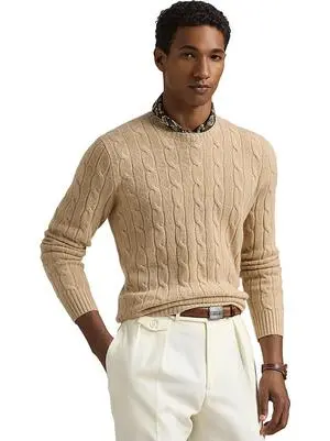 Polo Ralph Lauren Cashmere Cable Knit Crewneck Sweater Dune Melange