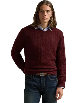 Polo Ralph Lauren Cashmere Cable Knit Crewneck Sweater Red