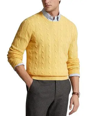 Polo Ralph Lauren Cashmere Cable Knit Crewneck Sweater Yellow