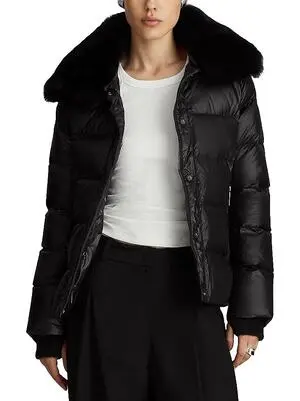 Dawn Levy Vera Shearling Trim Down Coat - Black