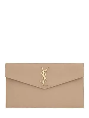 Saint Laurent Leather Uptown Clutch Beige Grain Leather/gold