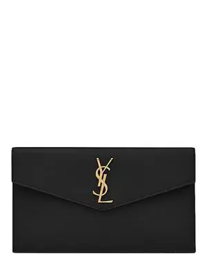 Saint Laurent Leather Uptown Clutch - Black Grain Leather/gold