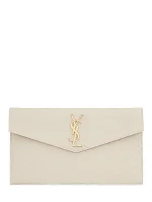 Saint Laurent Leather Uptown Clutch White Grain Leather/gold