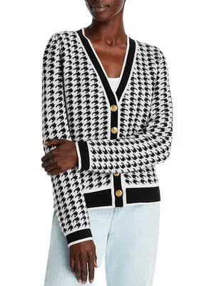Bloomingdale'S C Houndstooth Cashmere Cardigan - Black/ivory