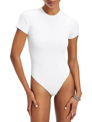 Good American Short Sleeve Scuba Bodysuit - White