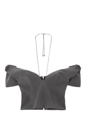 16Arlington Alasia Cropped Off-the-shoulder Top - Gray