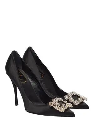 ROGER VIVIER Flower Strass Satin Pumps - Black