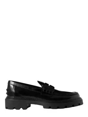 TOD'S Gomma Pesante Glossed-leather Loafers - Black