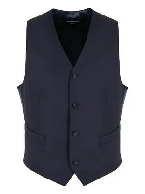 Emporio Armani Single-breasted Worsted Virgin-wool Gilet - Navy