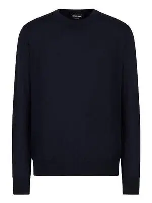 Giorgio Armani Virgin-wool Crew-neck Jumper - Navy