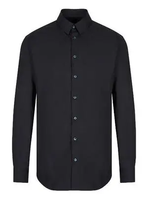 Giorgio Armani Stretch Fabric Shirt With Collar Stays - Navy