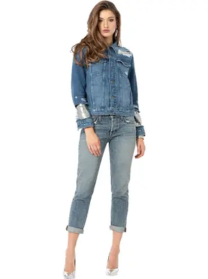 SIWY OUTLET Mahi Denim Trucker Jacket With Sleeves - Metallic