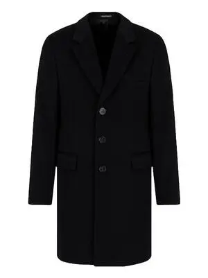 Emporio Armani Coat With Lapels In Beaver Cashmere - Black