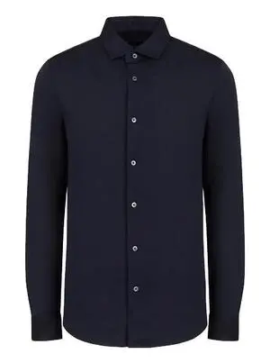 Emporio Armani Asv Lyocell-blend Jersey Shirt - Navy