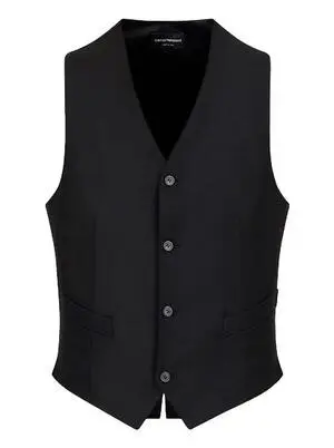 Emporio Armani Single-breasted Worsted Virgin-wool Gilet - Black