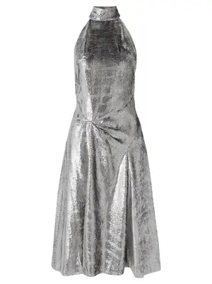 Isabel Marant Naionea Draped Lamé Halterneck Dress - Silver