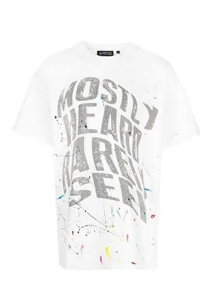 MOSTLY HEARD RARELY SEEN Warped-text Paint T-shirt - White