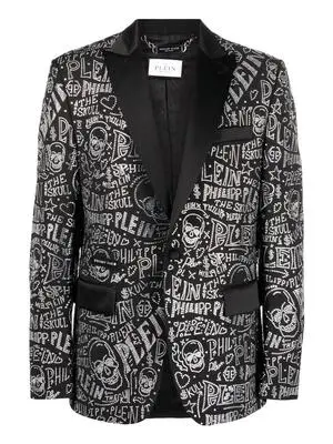 Philipp Plein Logo-embellished Single-breasted Blazer - Black