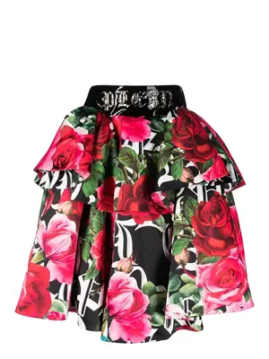 Philipp Plein Blossom Floral-print Skirt - Black