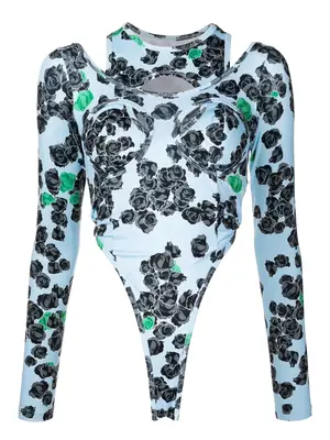 Natasha Zinko Rose-print Bodysuit - Blue