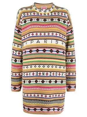Kenzo Intarsia-knit Jumper Dress - Brown