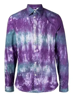 STAIN SHADE Long-sleeve Button-up Tie-dye Shirt - Blue