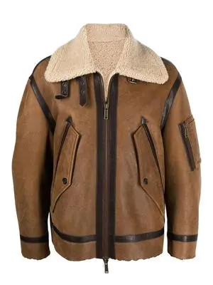 Dsquared2 Shearling-trimmed Biker Jacket - Brown