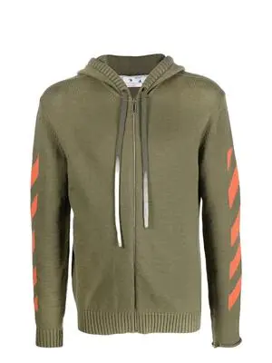 Off-White Knitted Chevron-detail Hoodie - Green