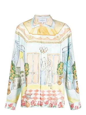 Casablanca Illustration-style Print Silk Shirt - Neutrals