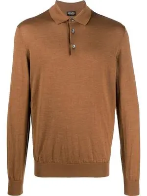 Zegna Knitted Long-sleeve Polo Shirt - Brown