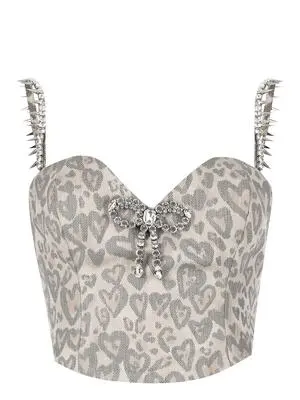 AREA Heart Leopard-print Bustier Top - Brown