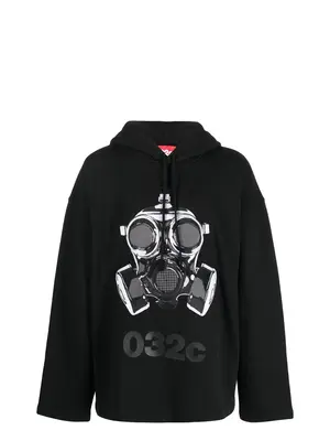 032C Graphic-print Hoodie - Black