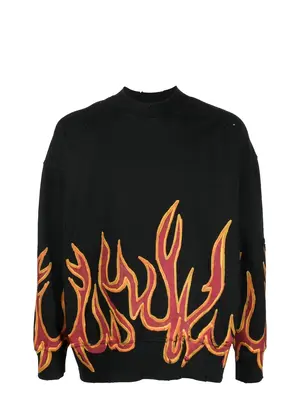 Palm Angels Graffiti Flames Distressed Sweatshirt - Black