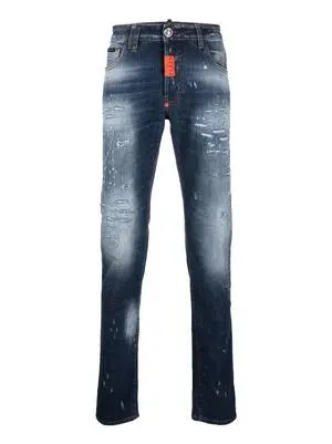 Philipp Plein Distressed Skinny-cut Jeans - Blue