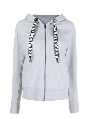 Dkny Logo Drawstring Zip-up Hoodie - Grey