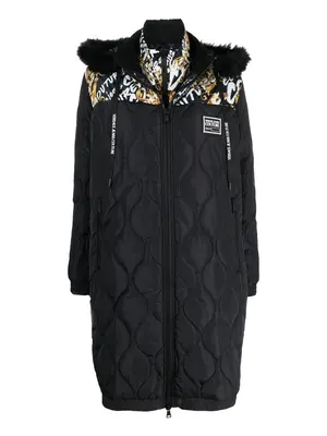 Versace Graphic-print Quilted Mid-length Coat - Black
