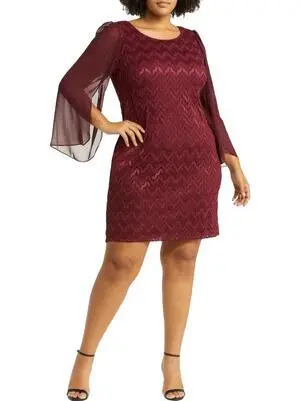 CONNECTED APPAREL Chevron Lace Sheath Dress - Burgandy