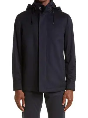 Zegna Oasi Cashmere Lite Hooded Field Jacket - Navy