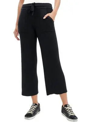 Splendid Georgie Rib Wide Leg Crop Pants - Black