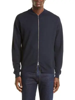 John Smedley Full Zip Wool Sweater - Midnight/black