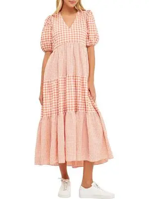 English Factory Gingham Tiered Dress - Sienna
