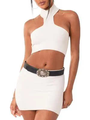 EDIKTED Knit Halter Neck Crop Top - Cream