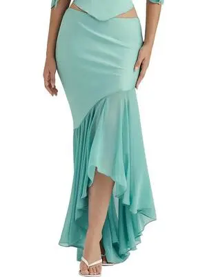 House Of Cb Lila Asymmetric Ruffle Skirt - Jade