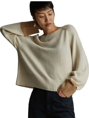Everlane Boxy Crew Neck Sweater Bone/light Camel